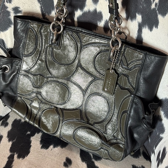 Bags | 63 Coach Black Green Signature Shoulder Bag | Poshmark